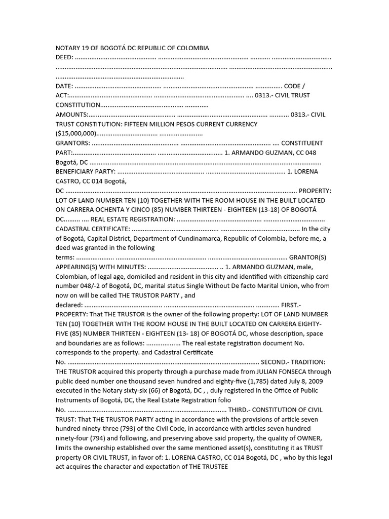 Civil Trust Minute Model | PDF | Deed | Notary Public