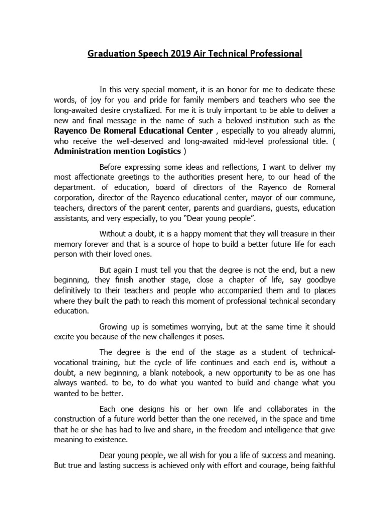2019 Graduation Speech for Air Tech Students | PDF