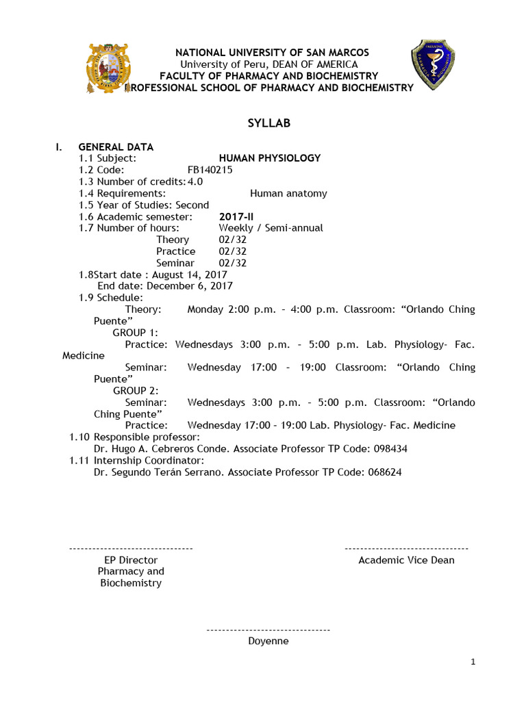 Human Physiology Syllable | PDF | Biology