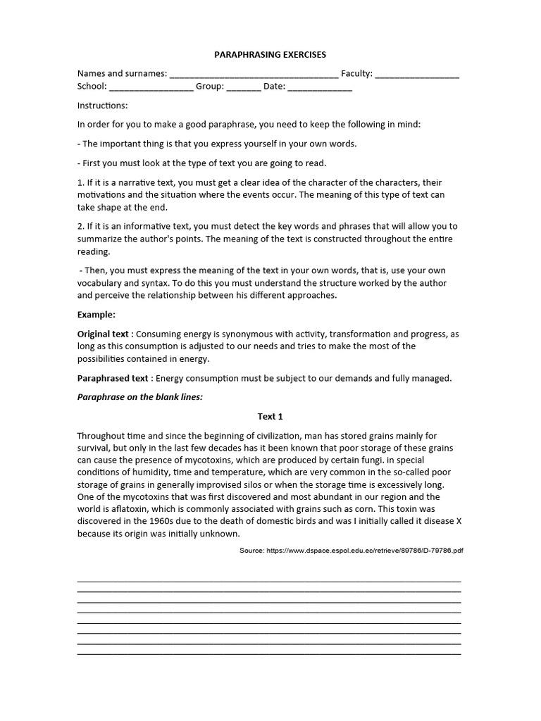 Paraphrasing Exercises 2 | PDF | Mycotoxin