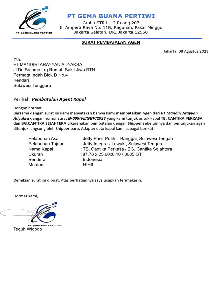 SURAT PEMBATALAN AGEN | PDF