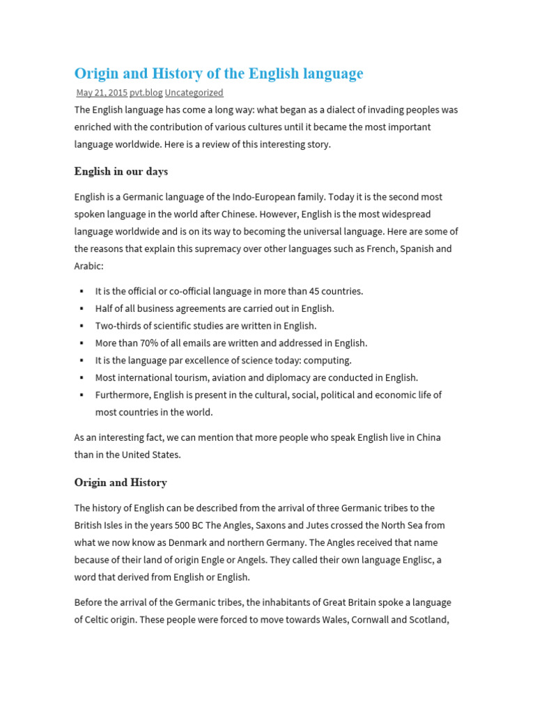 Origin and History of The English Language PROJECT | Download Free PDF ...