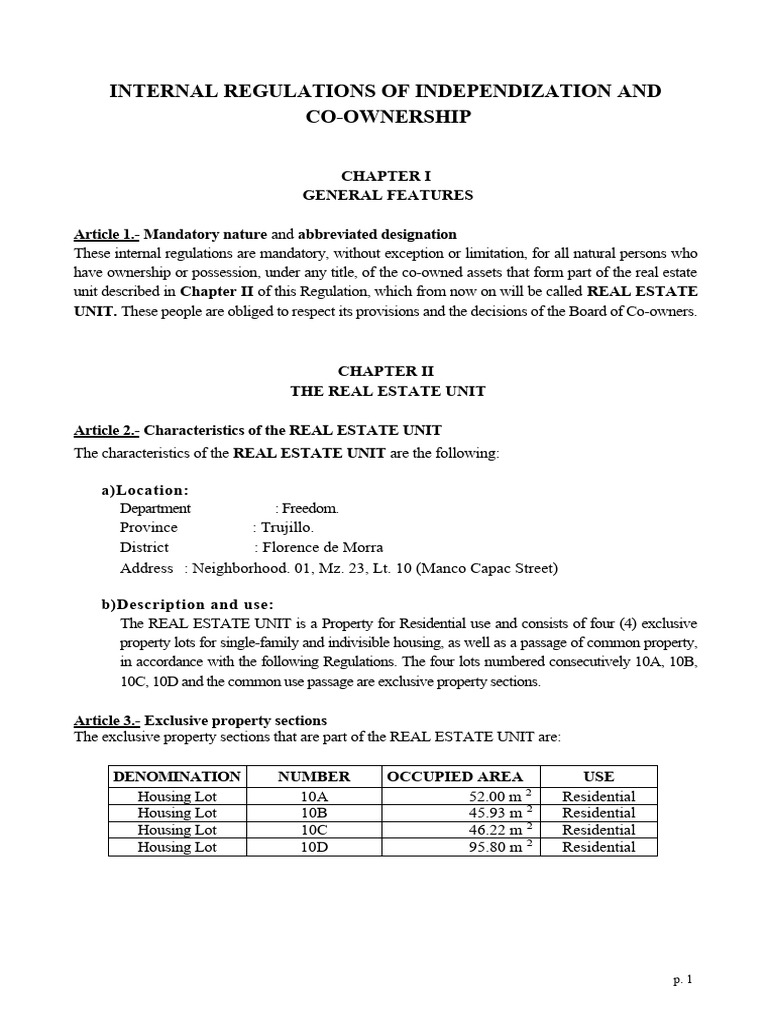 Internal Regulations for Co-Ownership | PDF | Lease | Property