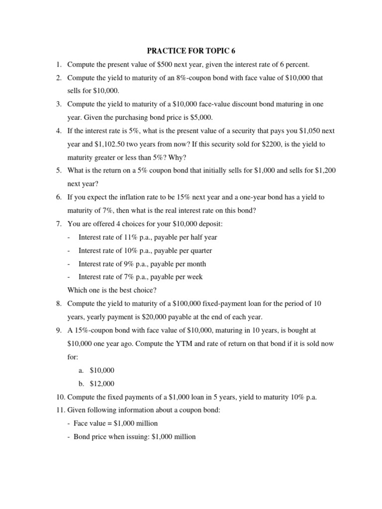 EMC - Practice - Edited Ms Trang | PDF | Bonds (Finance) | Yield (Finance)