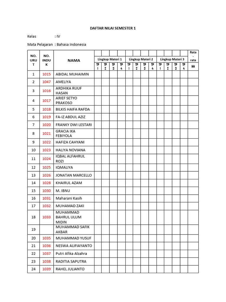 DAFTAR NILAI SEMESTER 1 Harian | PDF DAFTAR NILAI SEMESTER 1 Harian | PDF