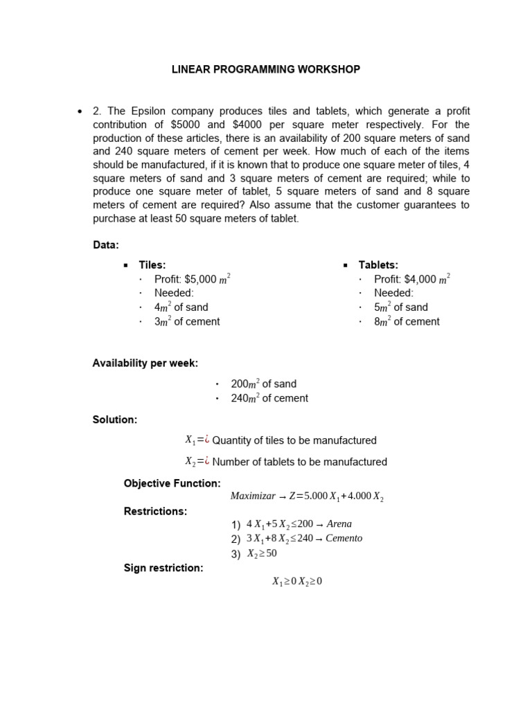 Linear Programming Workshop | PDF | Applied Mathematics