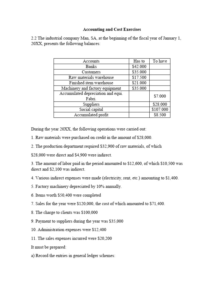 Accounting and Cost Exercises | PDF | Debits And Credits | Expense