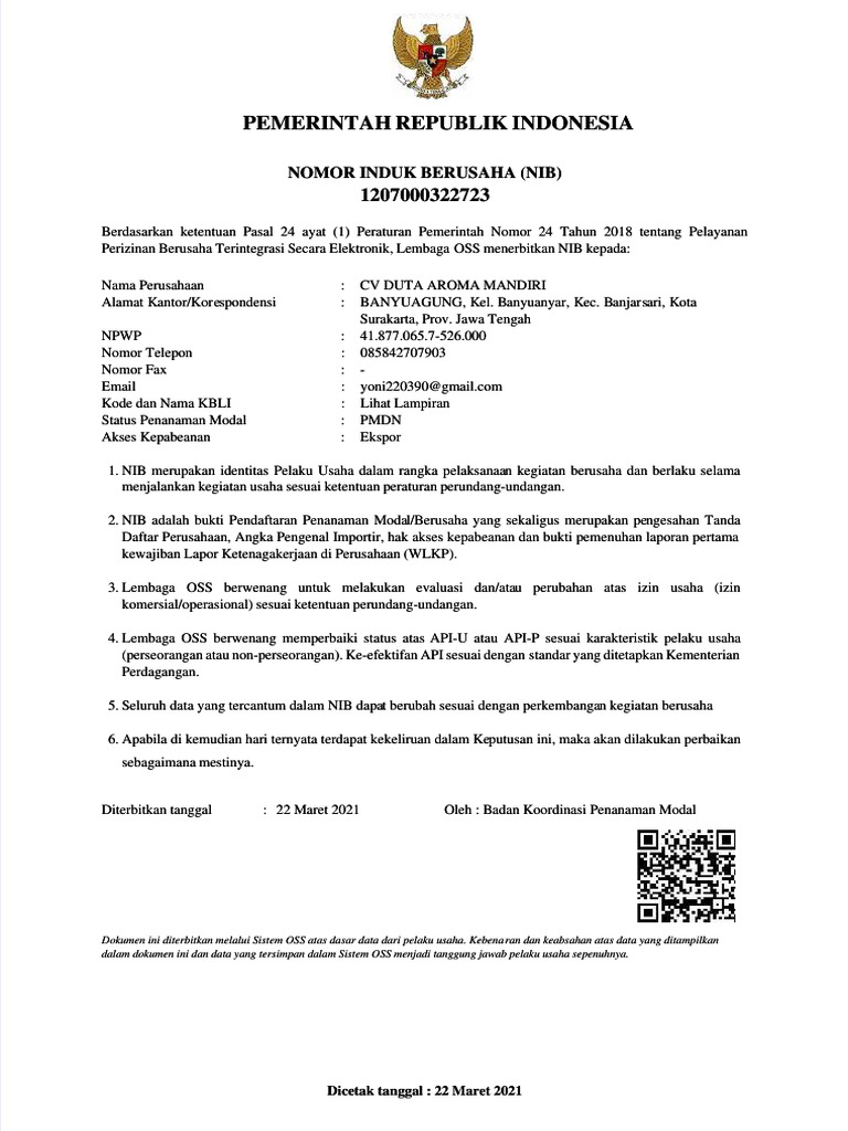 PDF Contoh Nib - Compress | PDF