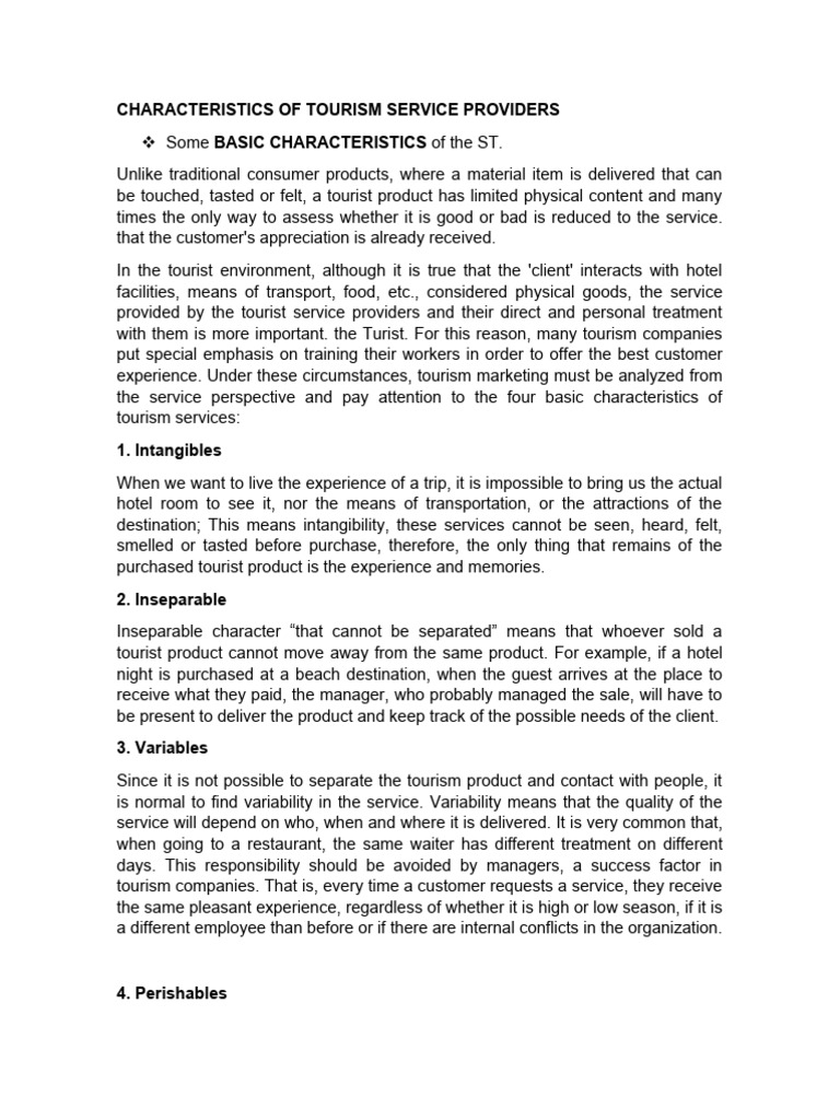 Characteristics of Tourist Service Providers Activity 2 | PDF | Tourism ...