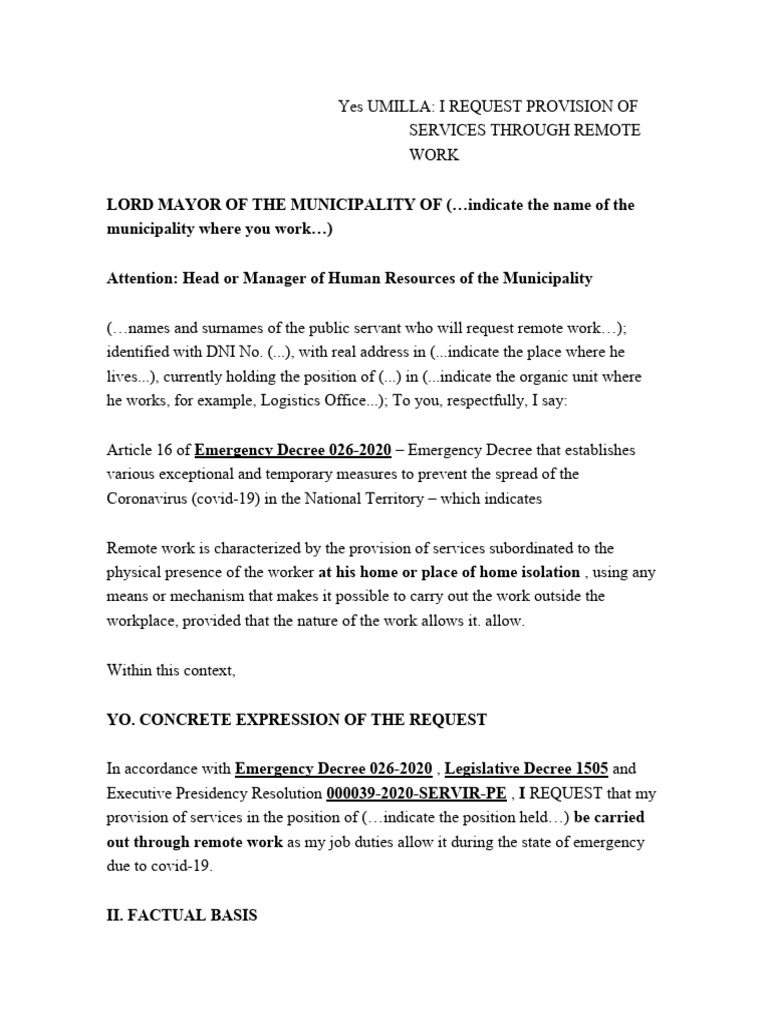 Remote Work Modality Request | PDF | State Of Emergency | Decree