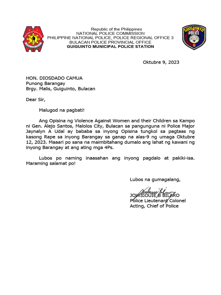 Letter Request Tagalog | PDF