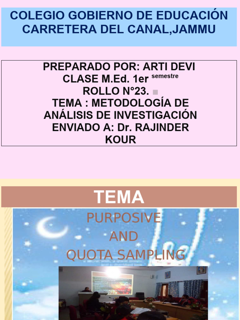 MUESTREO Intencional y Por Cuotas Por Arti Devi M.ed 1er Semestre | PDF ...