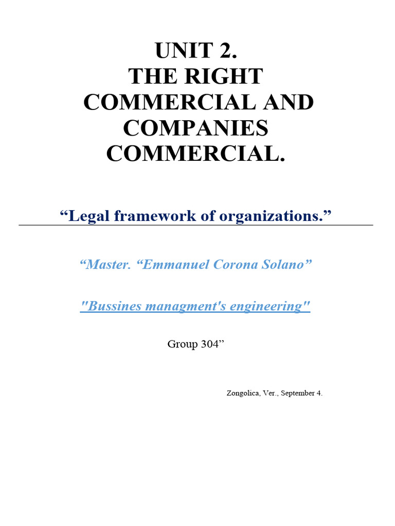 Legal Framework Of Commercial Organizations And Commercial Law Pdf