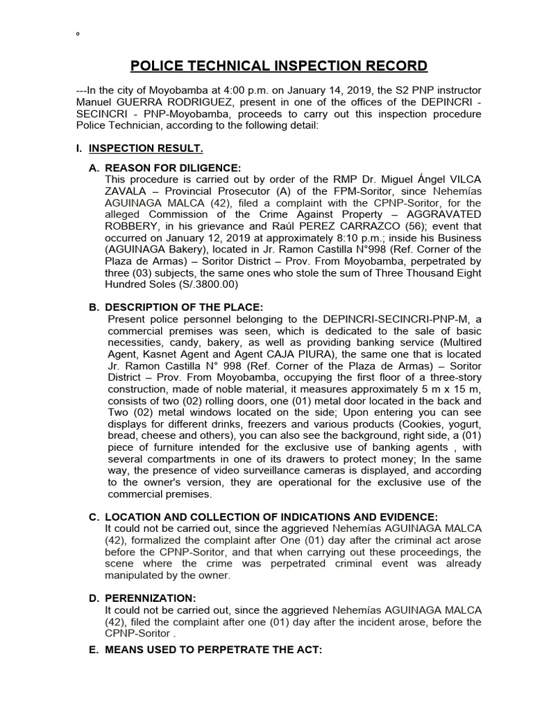 Police Technical Inspection Record: I. Inspection Result. TO. Reason ...