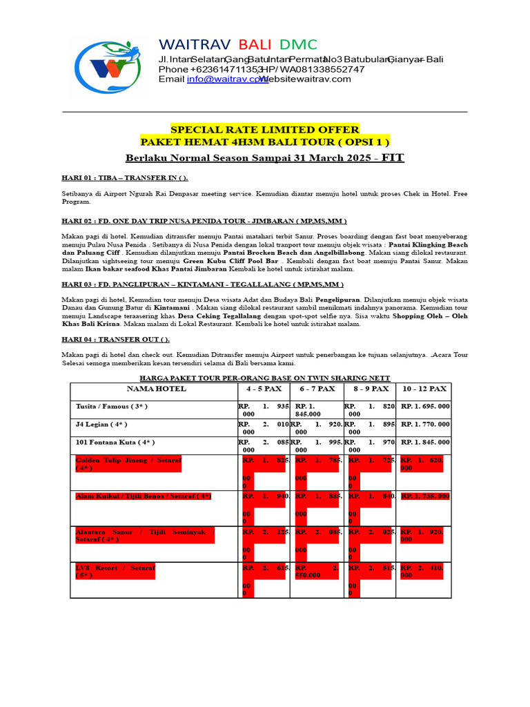 Paket Hemat 4H3M Tour Bali 2025 | PDF