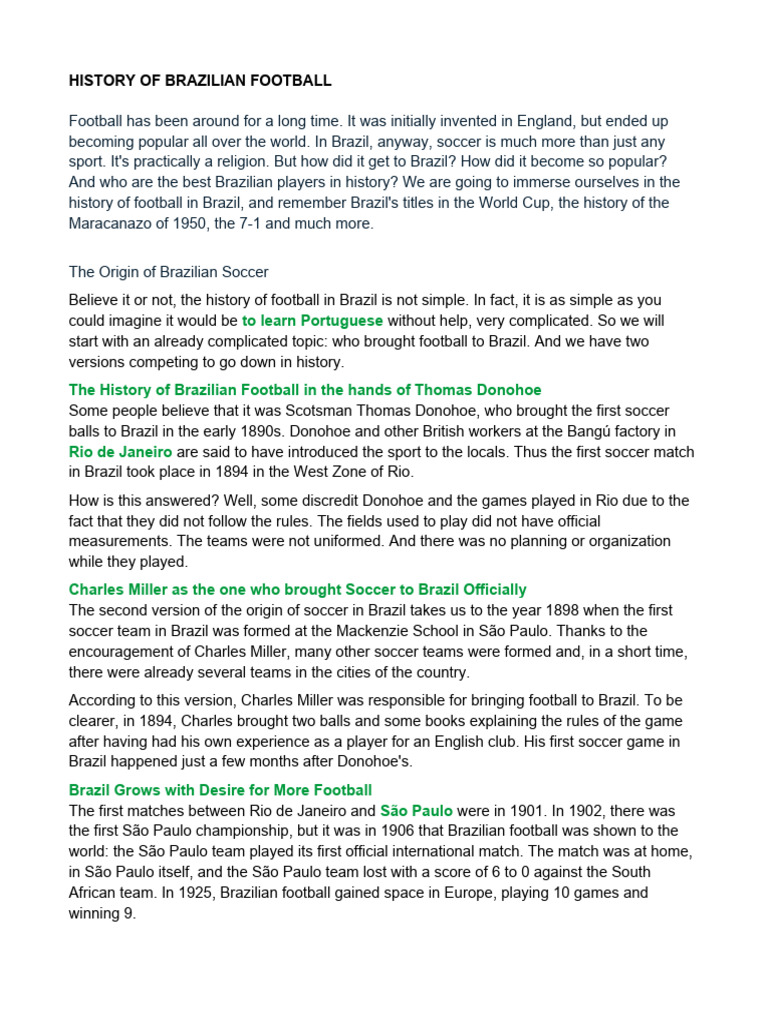 The Evolution of Brazilian Football | PDF | Brazil | Rio De Janeiro