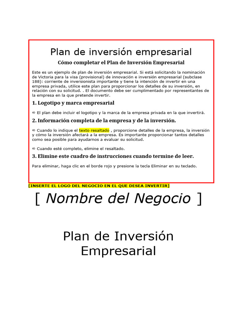 Plantilla de Plan de Inversión Empresarial SIV | PDF | Business ...