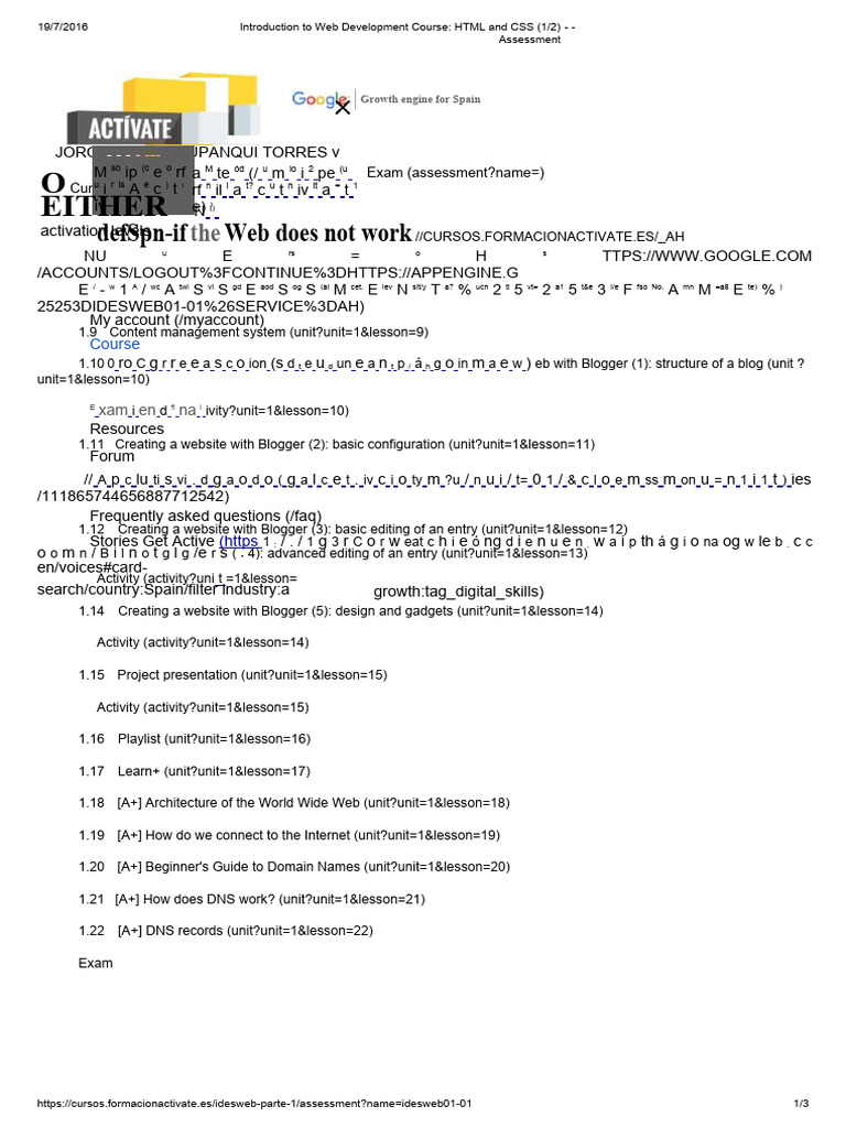 Introduction To Web Development Course - HTML and CSS (1 - 2) - Evaluation | PDF | World Wide ...