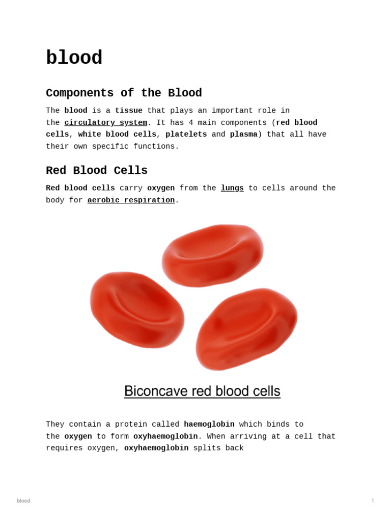 Blood Notes Bio | PDF | Blood | Red Blood Cell