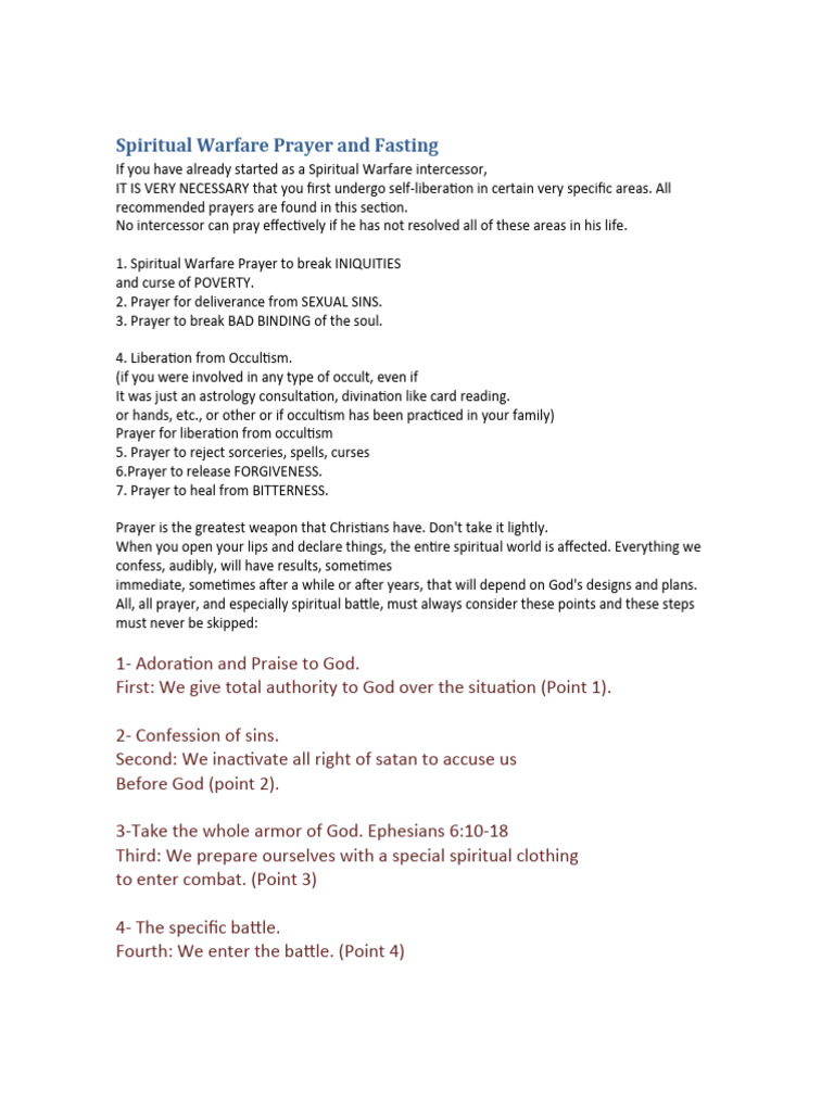 Spiritual Warfare Prayer | Download Free PDF | Prayer | Confession ...