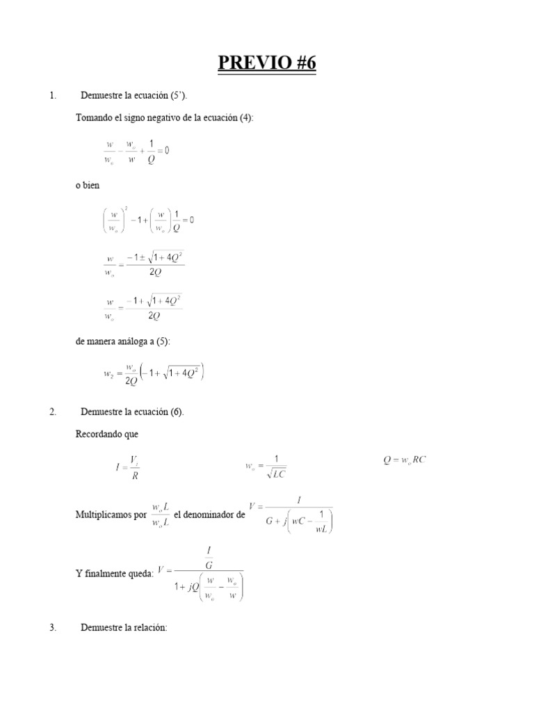 Cuestionario Previo 6 - Circuitos Electricos. | PDF
