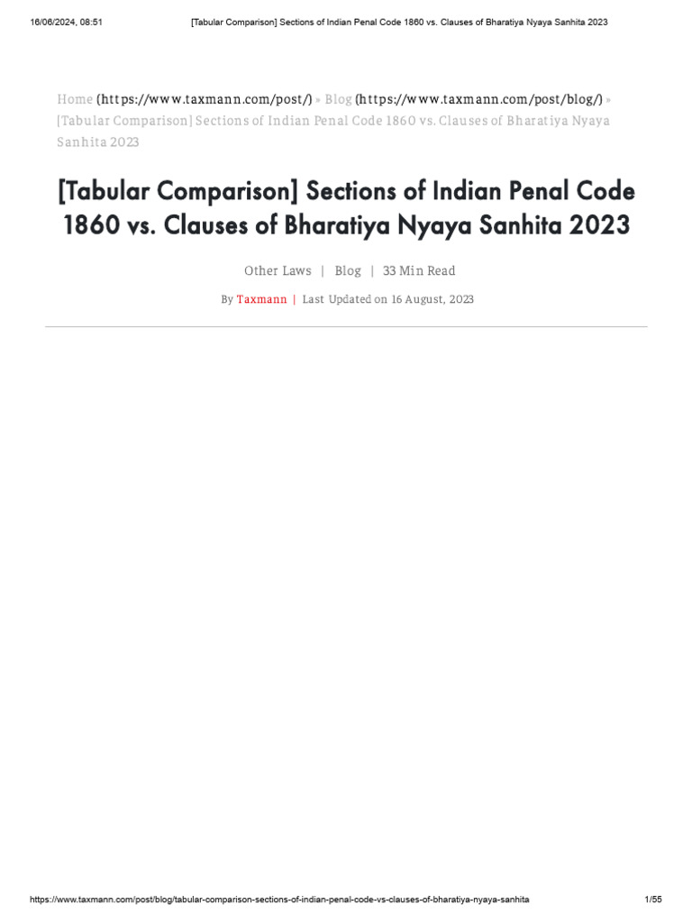 (Tabular Comparison) Sections of Indian Penal Code 1860 vs. Clauses of ...