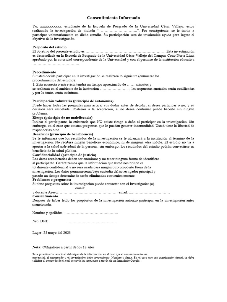 Modelo 1 de Consentimiento Informado | Descargar gratis PDF ...