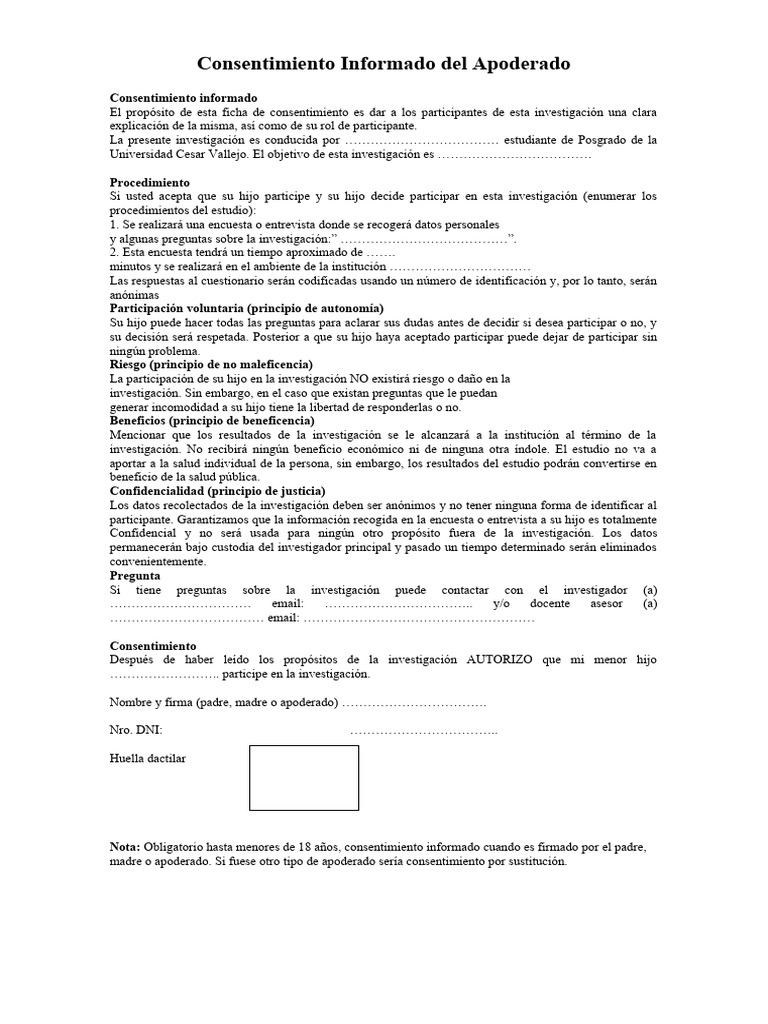 Modelo 2 de Consentimiento Informado | PDF | Consentimiento informado | Metodología de encuesta