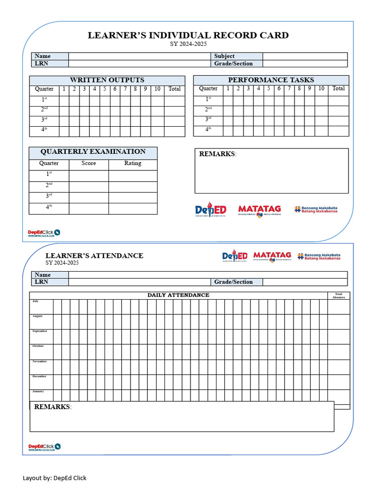 Learner's Record Card SY 2024-2025 | PDF