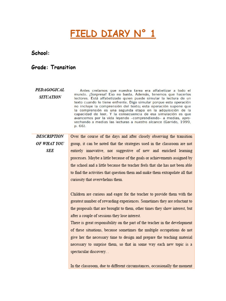 Field Diary | PDF | Teachers | Schools