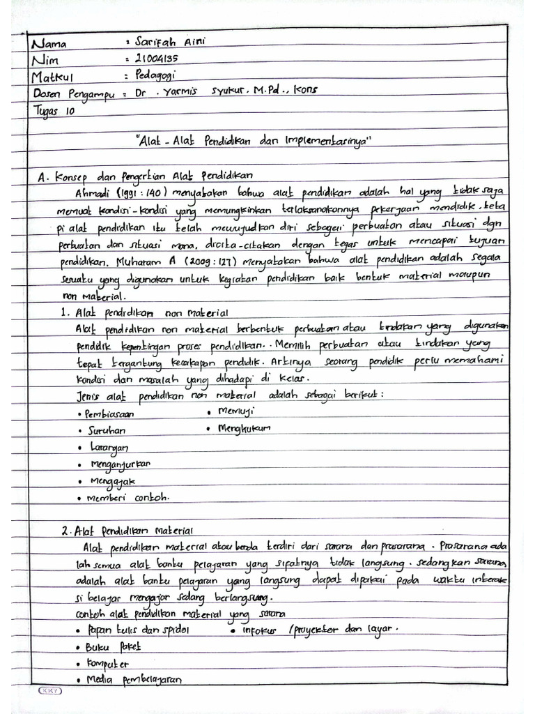 Tugas 10 Pedagogi Sarifah Aini - 21004135 | PDF
