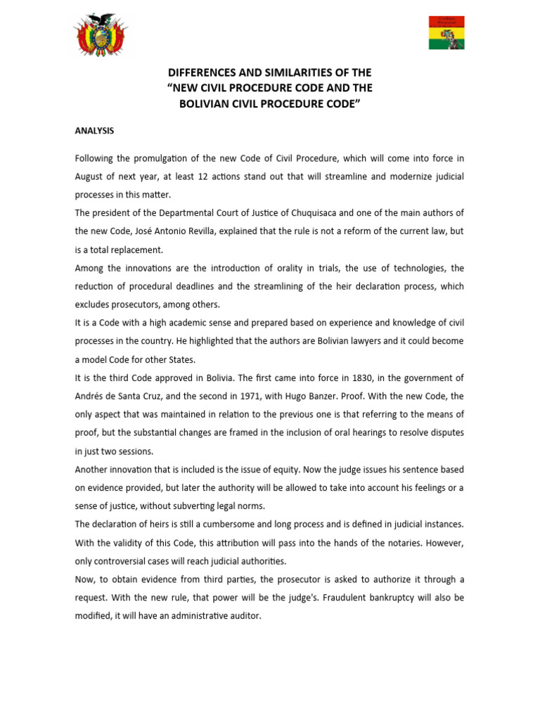 Differences Cod. Civil. Civil Procedure Analysis | PDF | Mediation ...