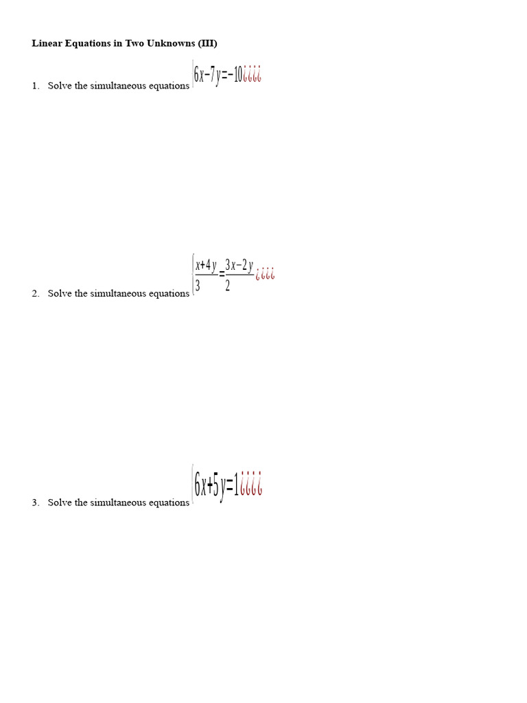 Linear Equations In Two Unknowns Iii Pdf