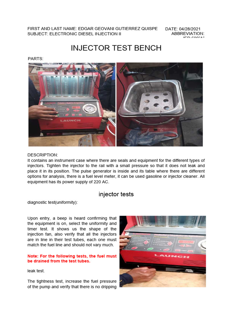 Injector Test Bench | PDF | Fuel Injection | Ultrasound