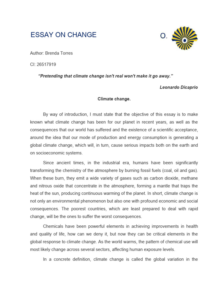 Essay About Climate Change | PDF | Climate Change | Greenhouse Gas