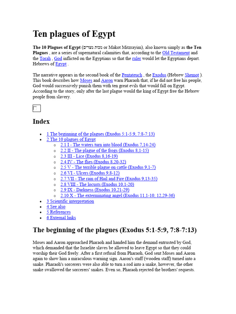Ten Plagues of Egypt | PDF | The Exodus | Book Of Exodus