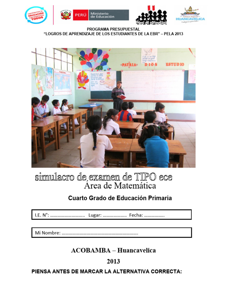 EXAMEN ECE MATEMATICA. 4° Grado | PDF