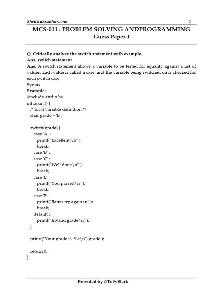 mcs011 Solved Guess Paper | PDF | Variable (Computer Science) | Computer Program