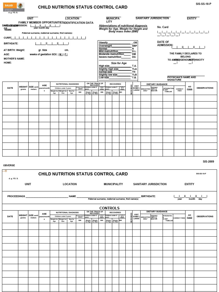 Child Nutritional Status Control Card | PDF | Physical Attractiveness ...