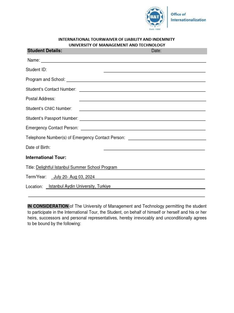 Field Trip Waiver of Liability and Indemnify For Turkey-2024 | PDF ...
