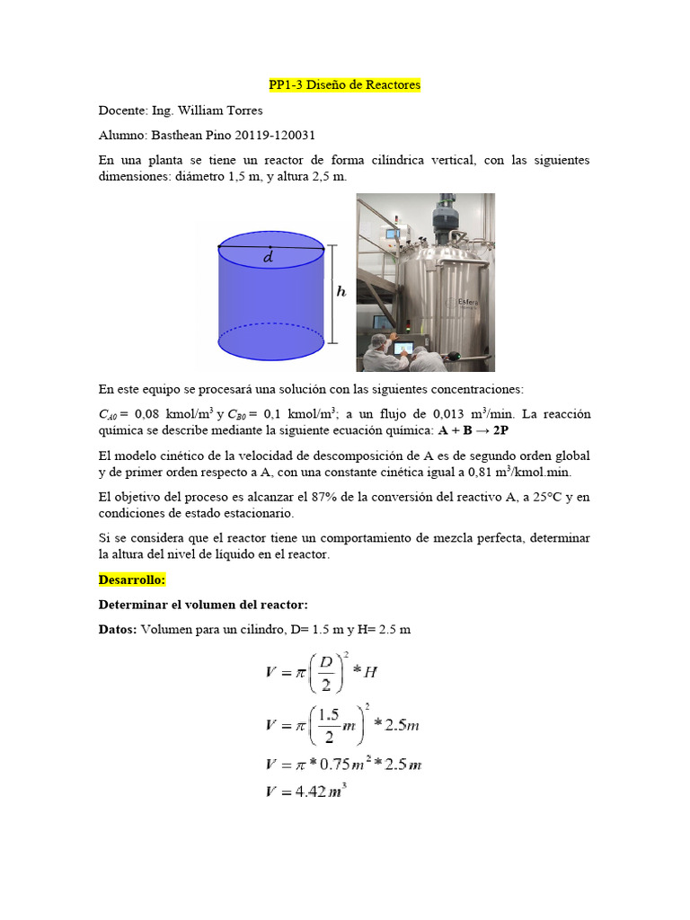 Diseño de Reactores PP1-3 | PDF | Reactor Quimico | Ciencias fisicas