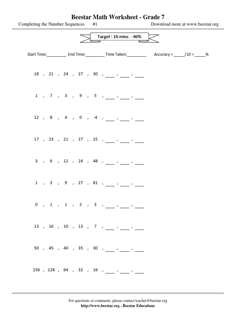 Grade 07 Pattern Number Sequences 01 | PDF | Arithmetic | Mathematics