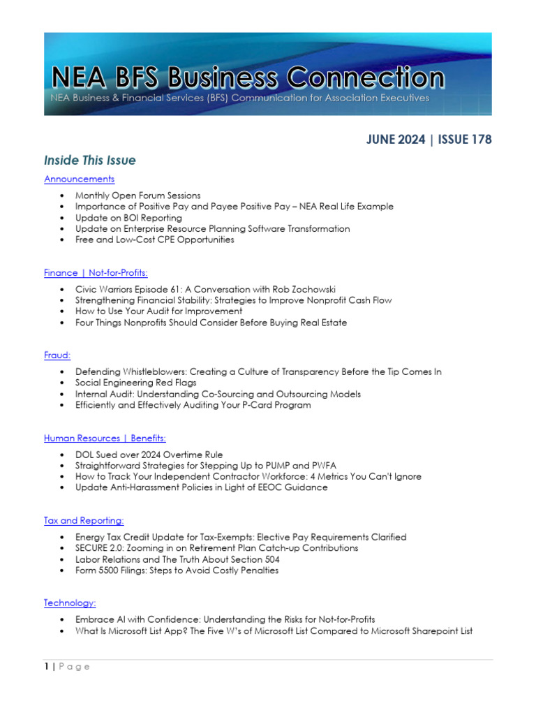 BFS Business Connections 2024-06 June | PDF | Internal Control | Audit