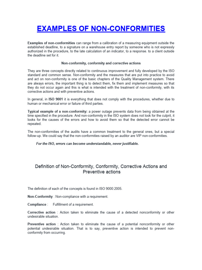 ISO 9001 Non-Conformity Examples | PDF | Audit | Business