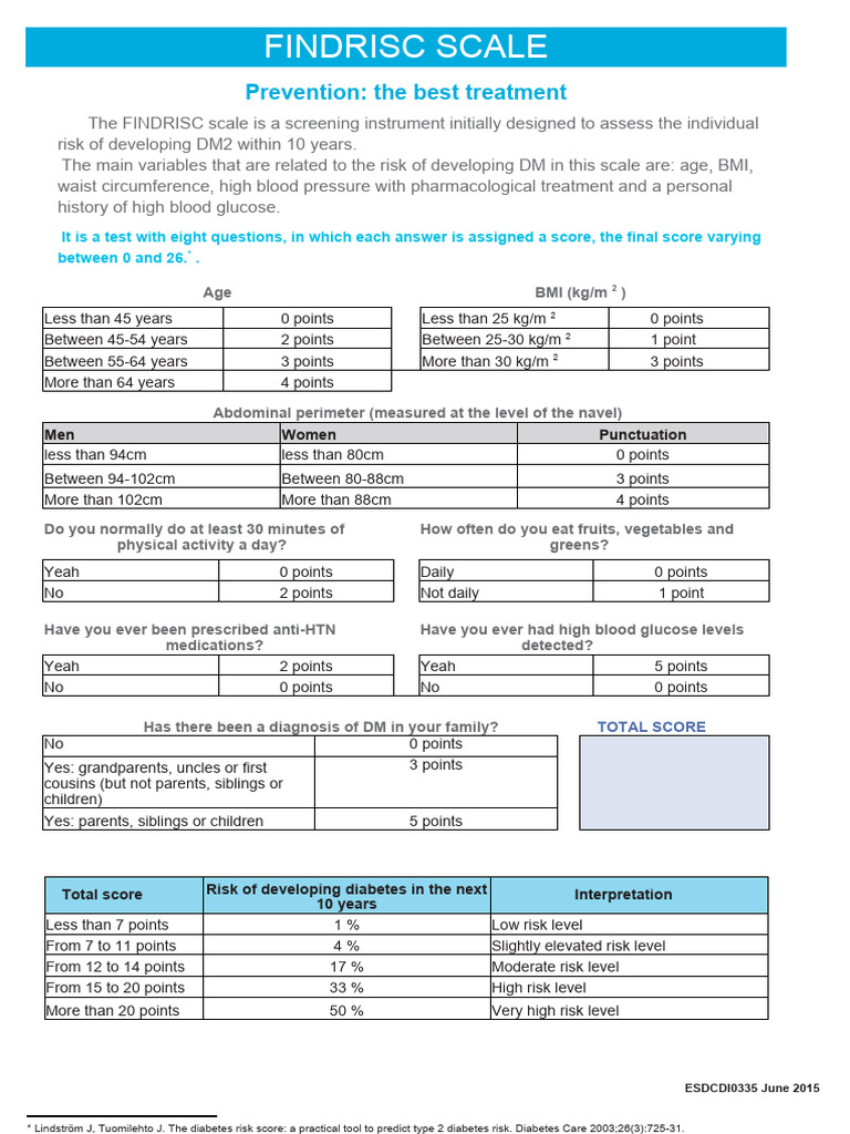 FindRisc Scale | PDF | Diabetes | Body Mass Index