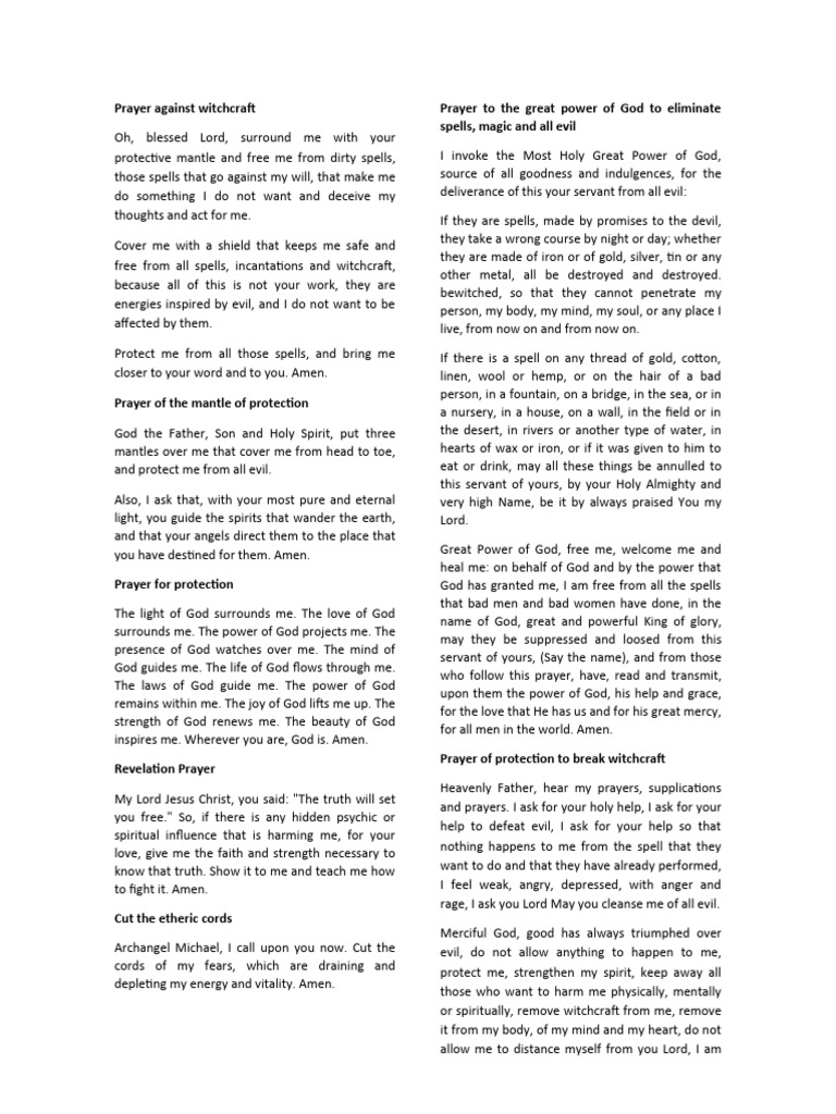 Prayers Against Witchcraft | PDF | Jesus | Satan