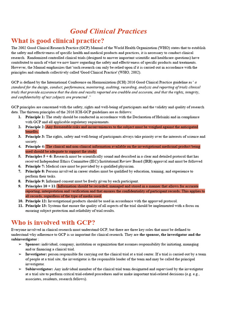 Good Clinical Practices (GCP) | PDF | Clinical Trial | Institutional Review Board
