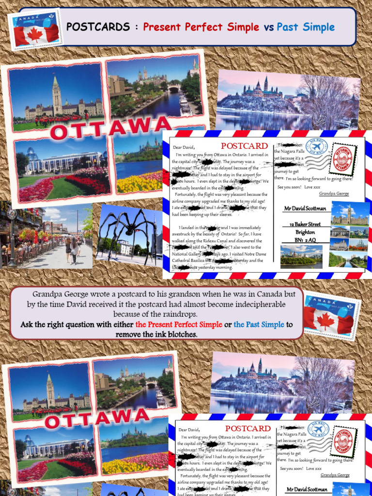 Postcard Present Perfect Simple Vs Past Simple CLT Communicative ...