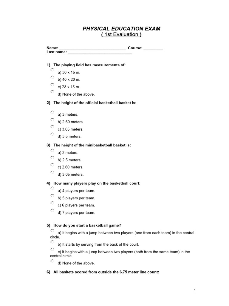 Basketball Physical Education Exam 2 That | PDF | Ball Games | Team Sports