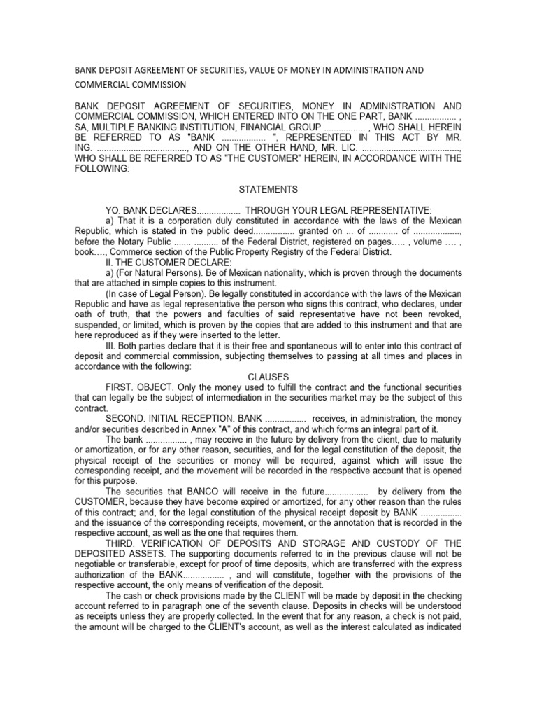 Bank Deposit Agreement for Securities | PDF | Banks | Securities (Finance)